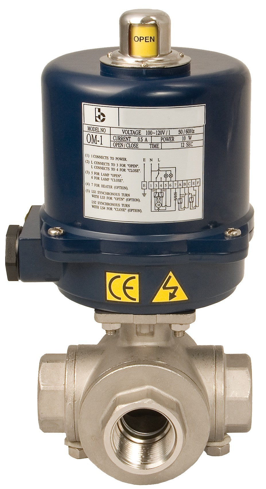 BV3IGL/TF Series Electrically Actuated Stainless Steel 3-Way Ball ...